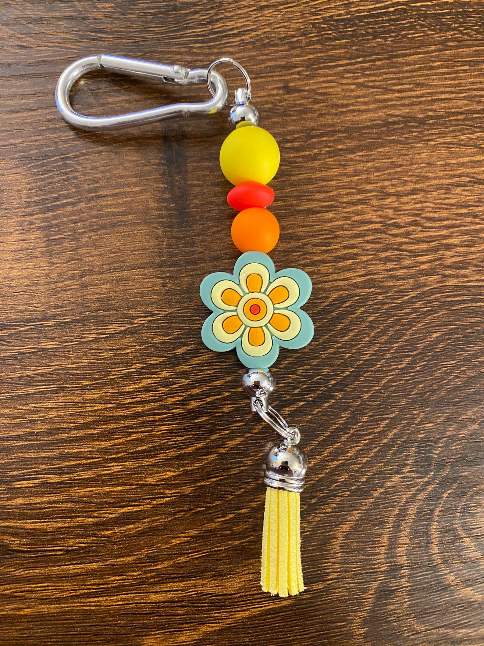 Beaded Silver Colored Carabiner With Flower - Etsy