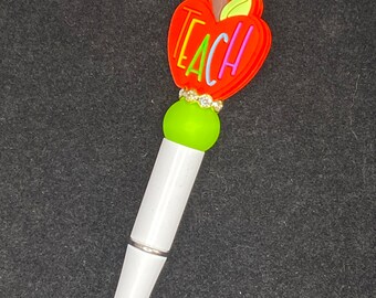 Red and White Apple Teachers Day Red Stylus Beaded Pen Silicone Bead ...