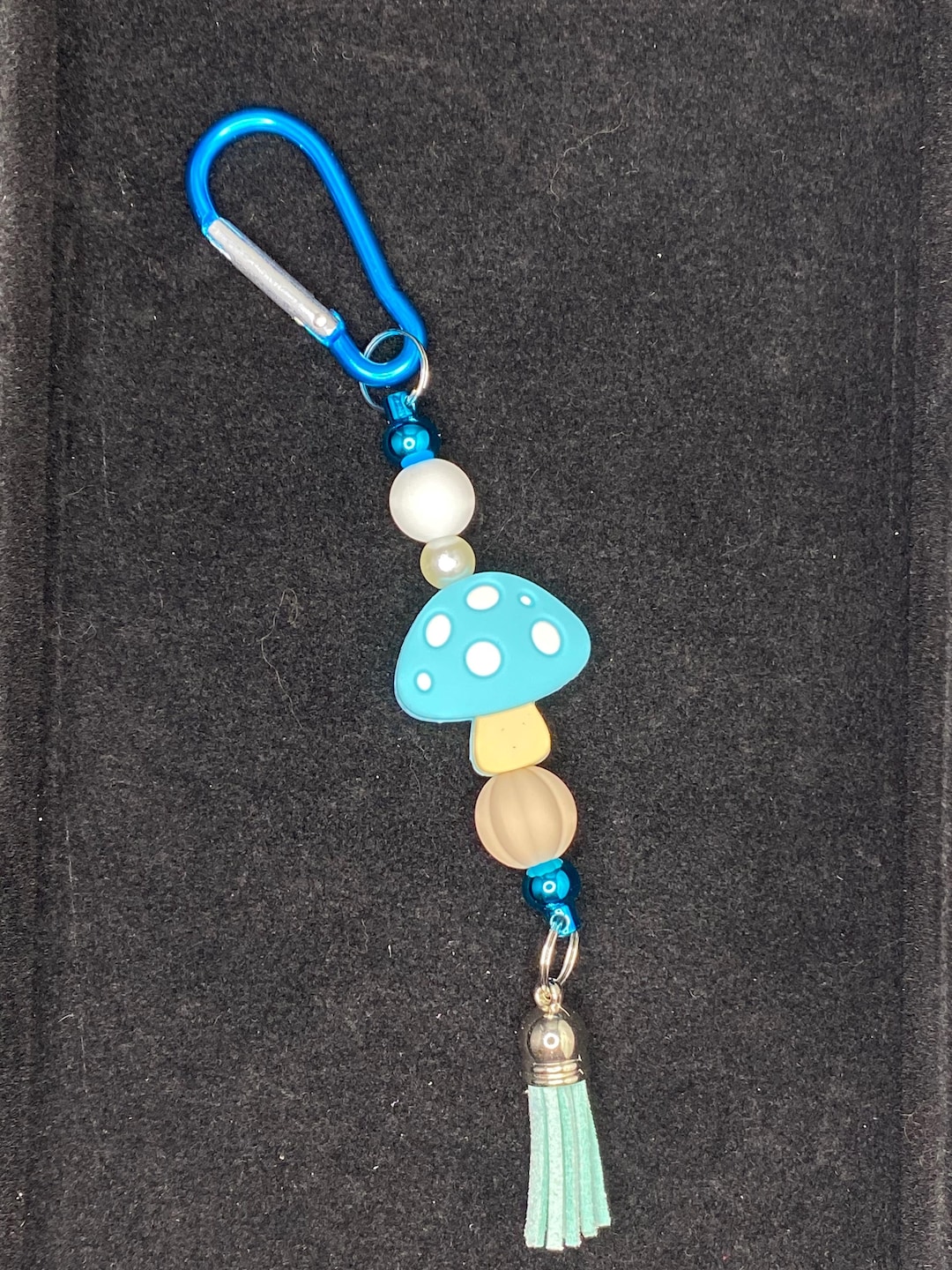Beaded Blue Colored Carabiner With Mushroom - Etsy