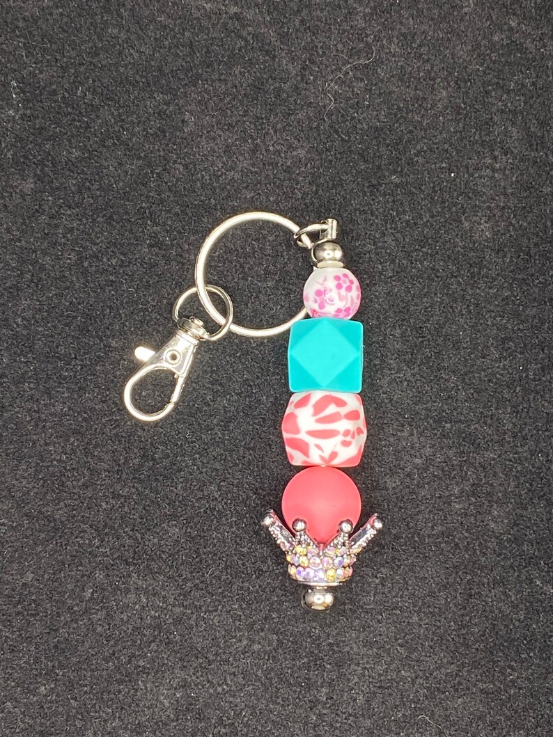Pink and Teal Crown Keychain - Etsy