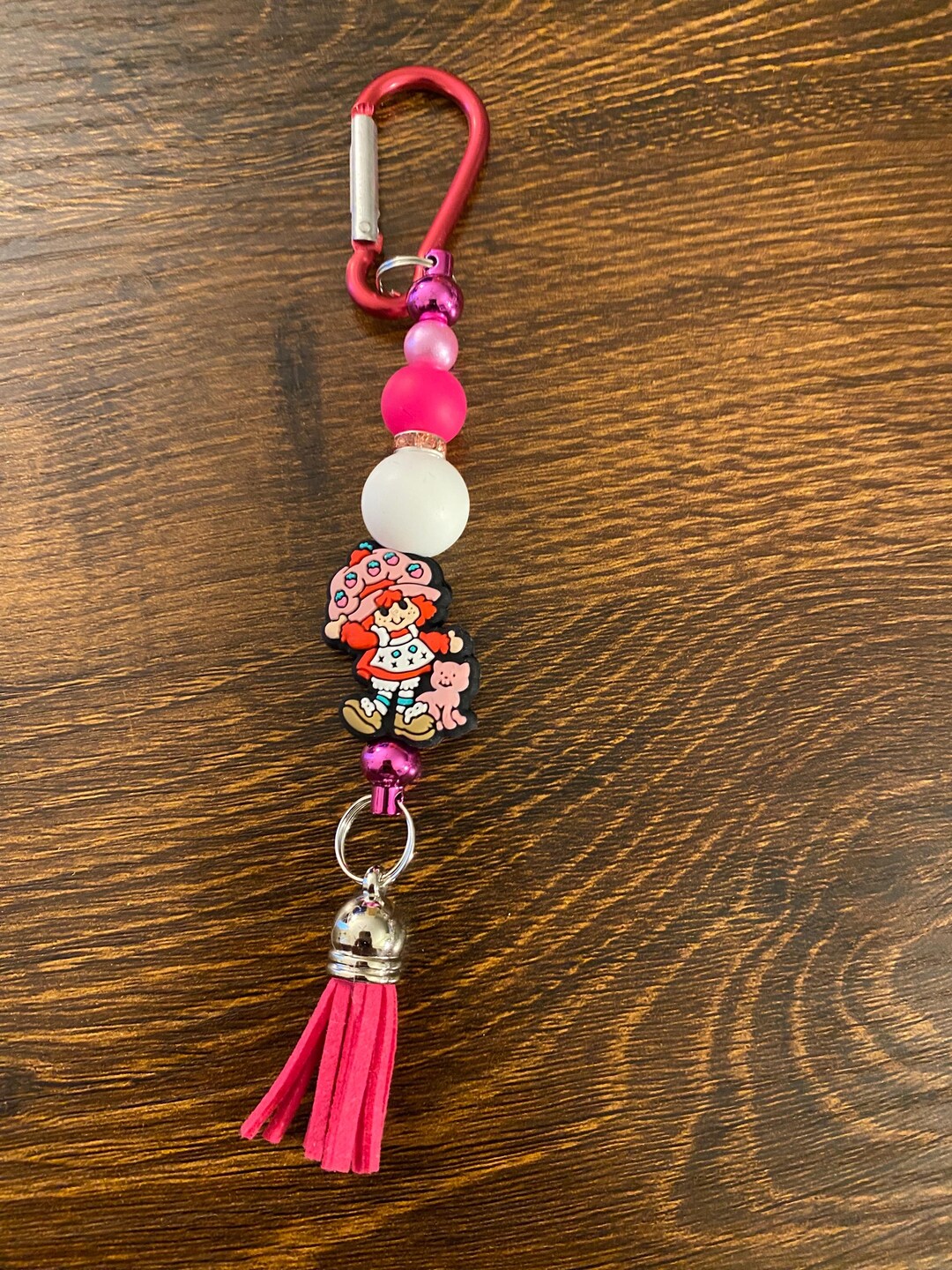 Beaded Dark Pink Colored Carabiner With Strawberry Girl - Etsy