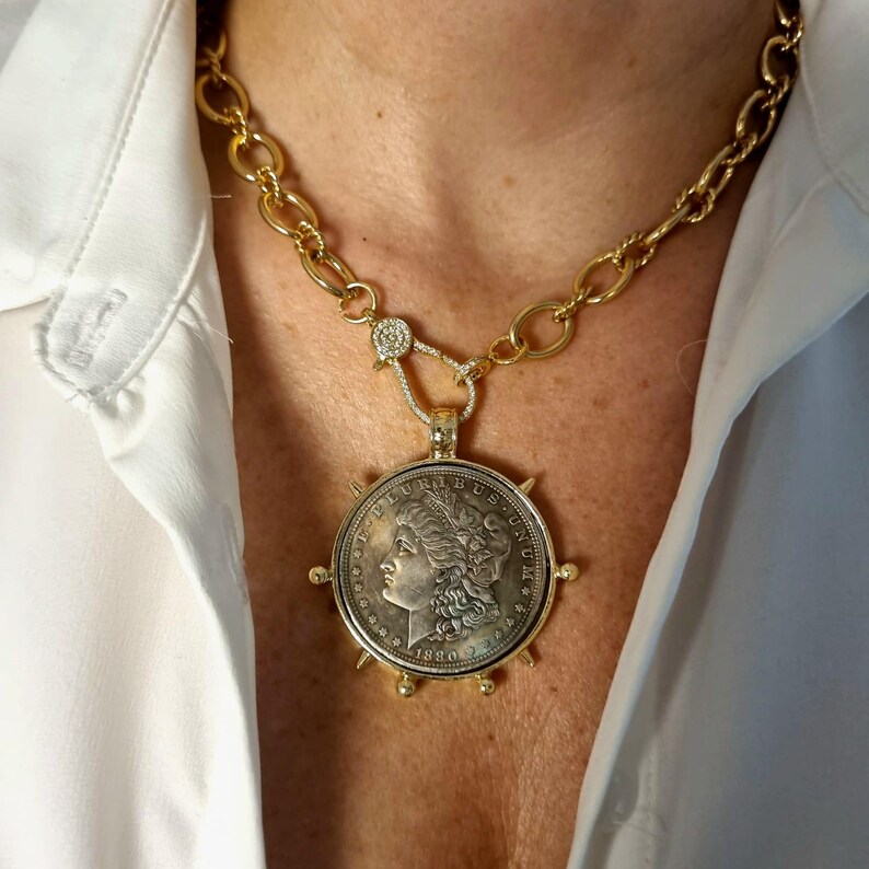 Gold Coin Medallion Chunky Necklace: Vintage Gold-plated Chain - Etsy