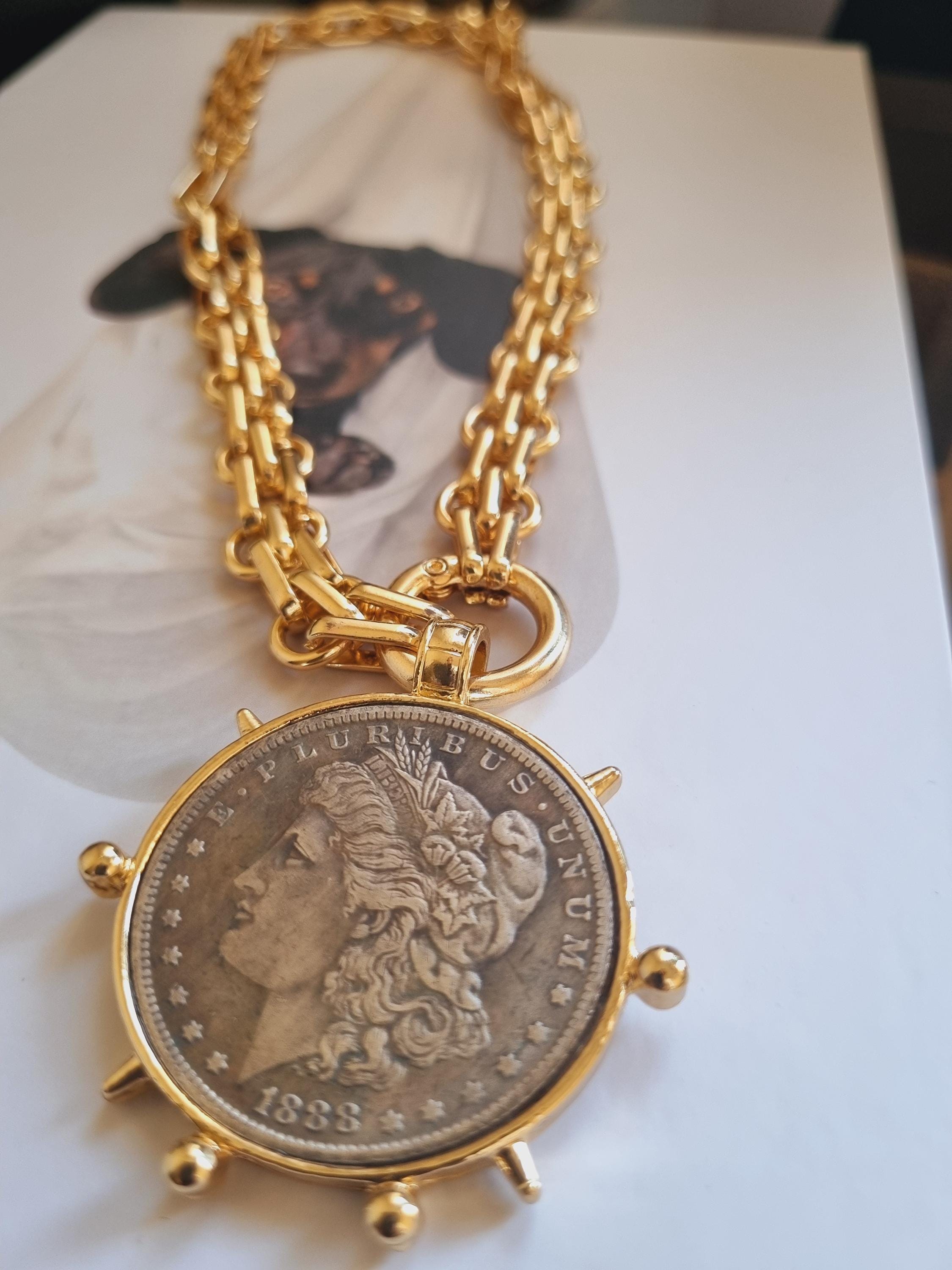 Gold Coin Chunky Necklace Vintage ,gold Coin Medallion Necklace - Etsy