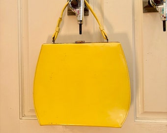 Vintage 60’s Charcoal Gray Leather Handbag Structured Pocketbook ...