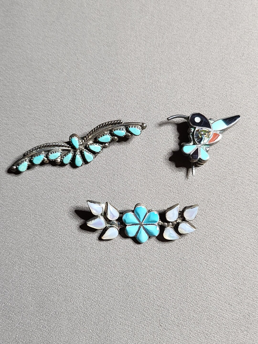 Vintage Zuni Turquoise Pins Set of 3 - Etsy