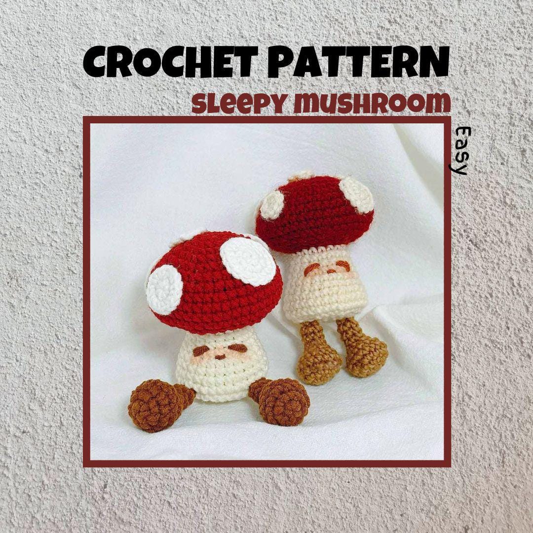 Sleepy Mushroom Crochet Pattern Easy Low Sew Kawaii Mushroom Cartoon ...