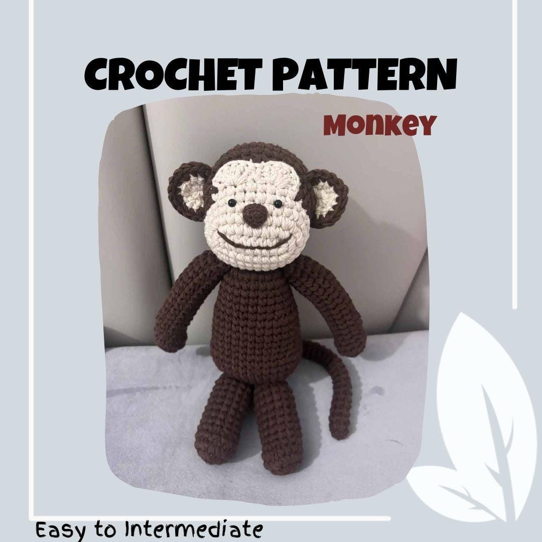Smiling Monkey Crochet Pattern Stuffed Animal Plushie Plush Toy Monkey ...
