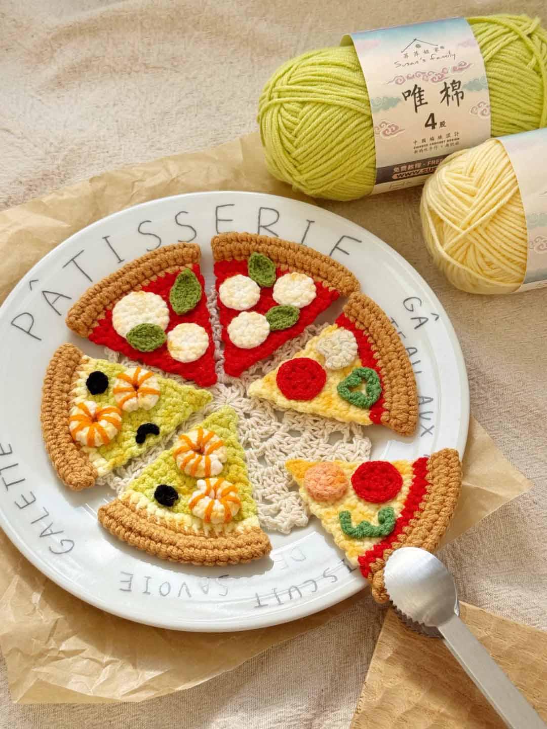3 Flavors Pizza Slice Crochet Pattern Flatbread Tomato Pie Cheese ...