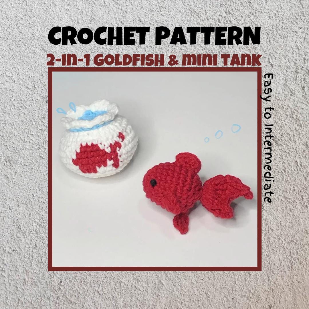 2in1 Goldfish and Mini Fish Tank Crochet Pattern Low Sew Aqua Fish ...