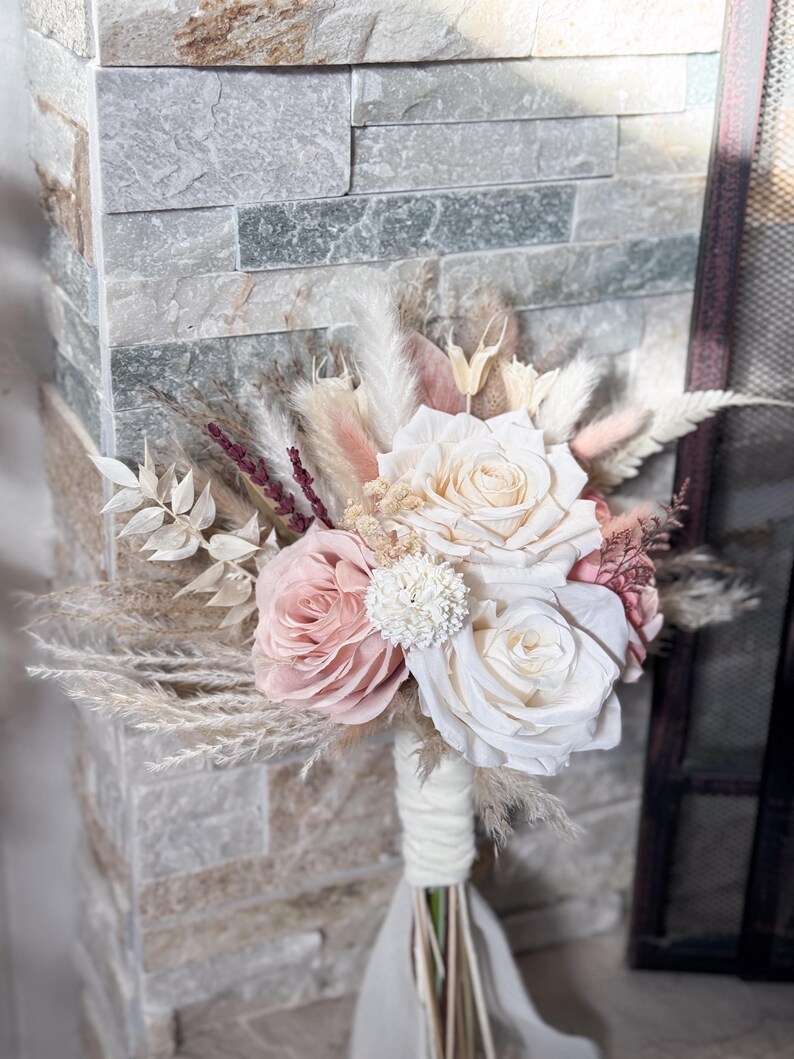 Free Shipping | NEW 2025 | Pink Boho Bridal Bouquet | Pampass Grass ...