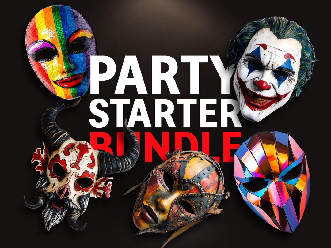 Party Starter Mask Bundle | 5 Bold and Colorful FLAT Masks for Parties ...