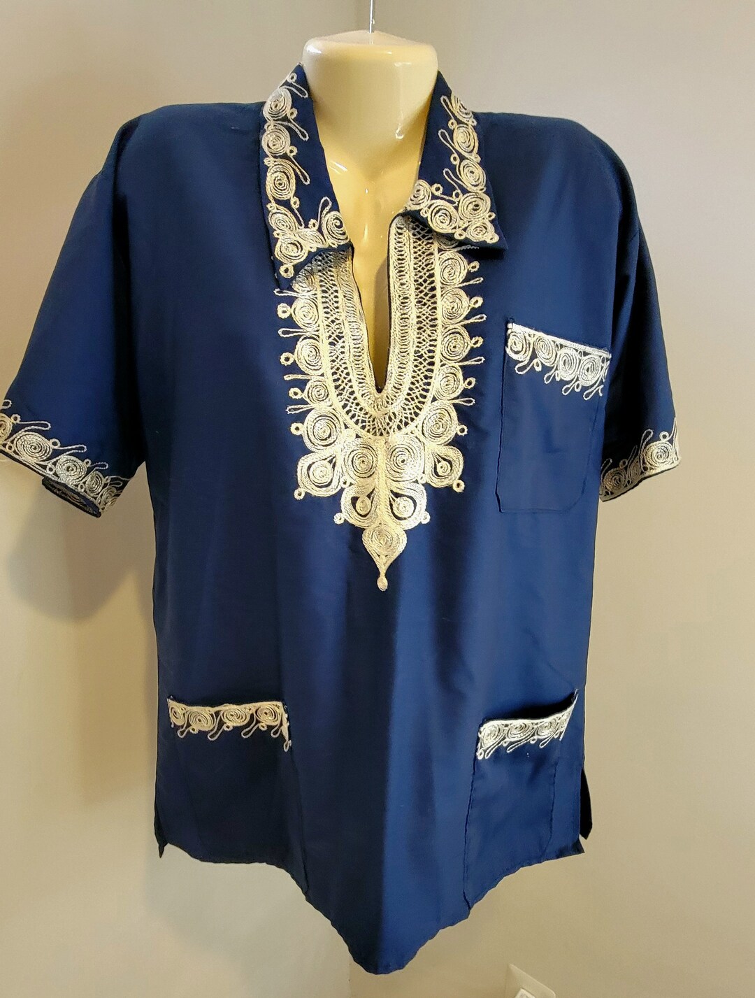 Traditional Dashiki Mali African Vintage Shirt With a Twist, Navy Blue ...