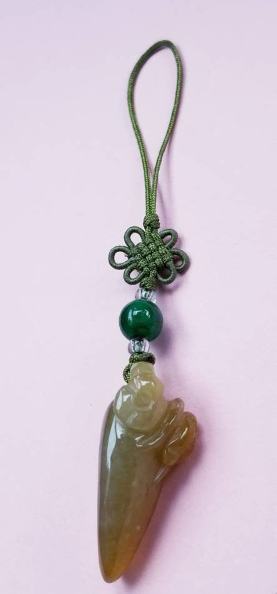 FINAL SALE Hand Carved Green Jade Amulet on Delicate Macrame - Etsy