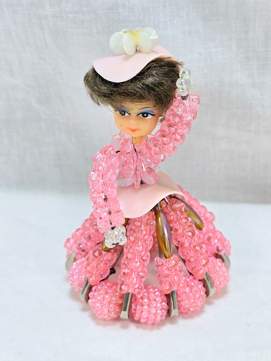 Vintage Hand Crafted Beaded Doll With Bonnet, Pink Hoop Skirt - Etsy