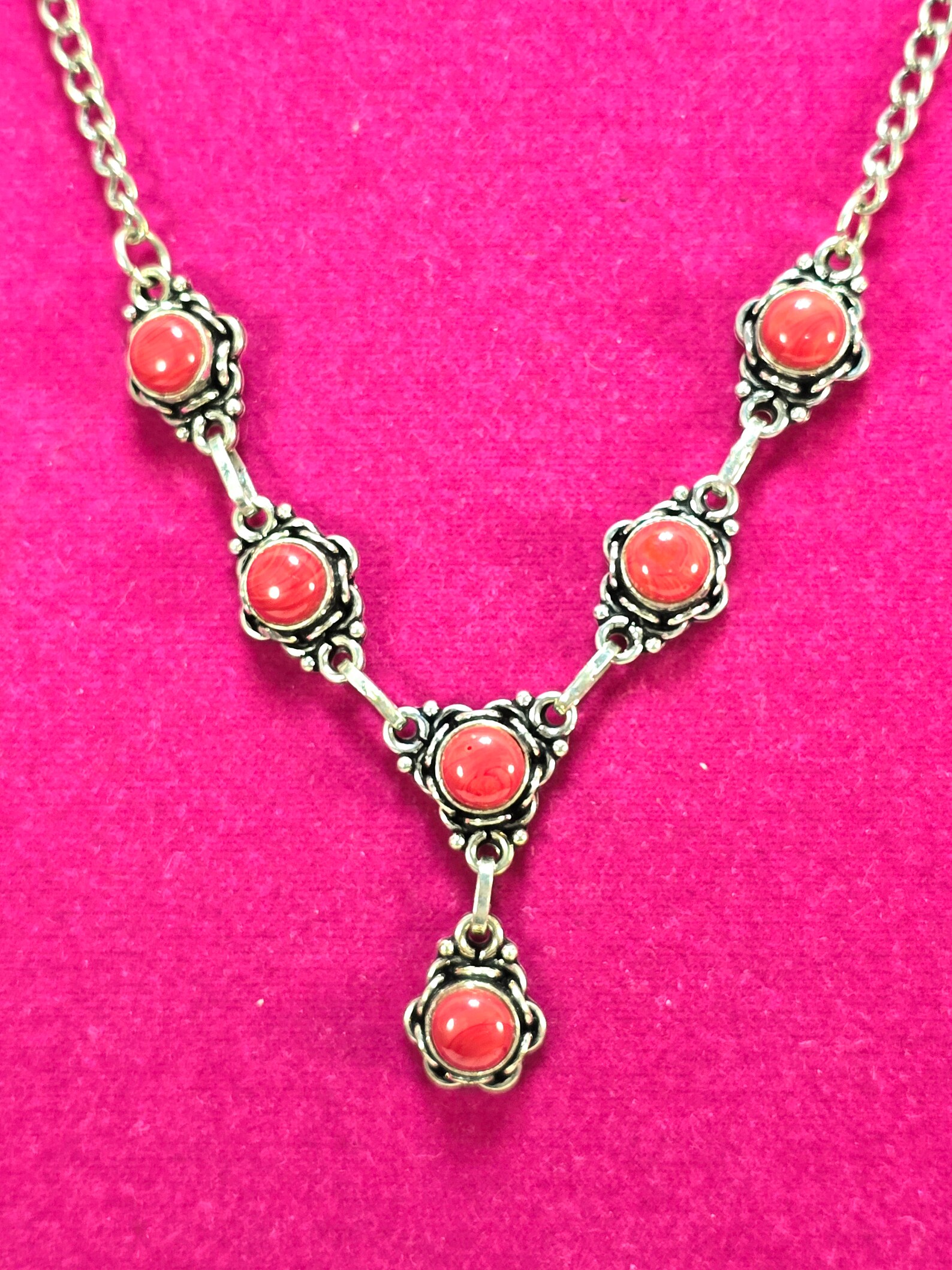 Vintage Deep Red Rust Colored Stone Y-necklace in Silver Tone ...