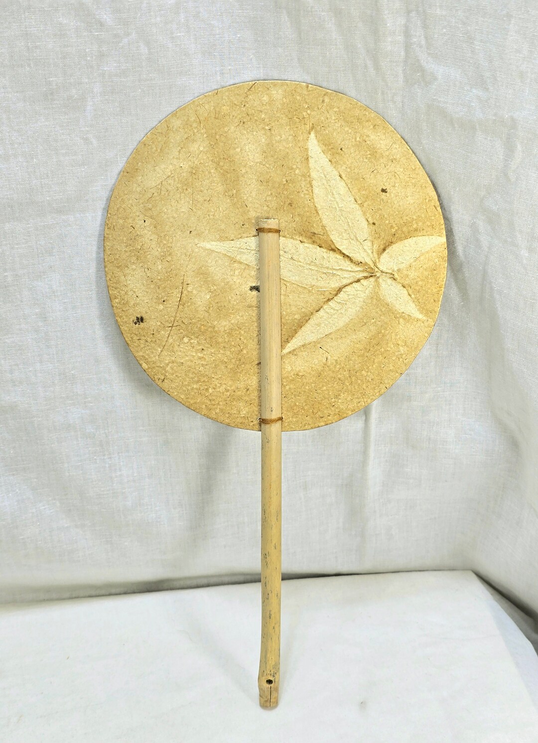 Bamboo and Paper Hand Fan, Round Fixed With Embossed Leaf Design - Etsy