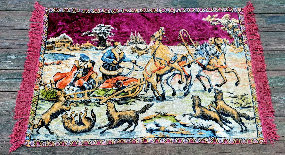 Vintage German? Velvet Tapestry Wall Hanging, Hunters Soldiers Horse ...