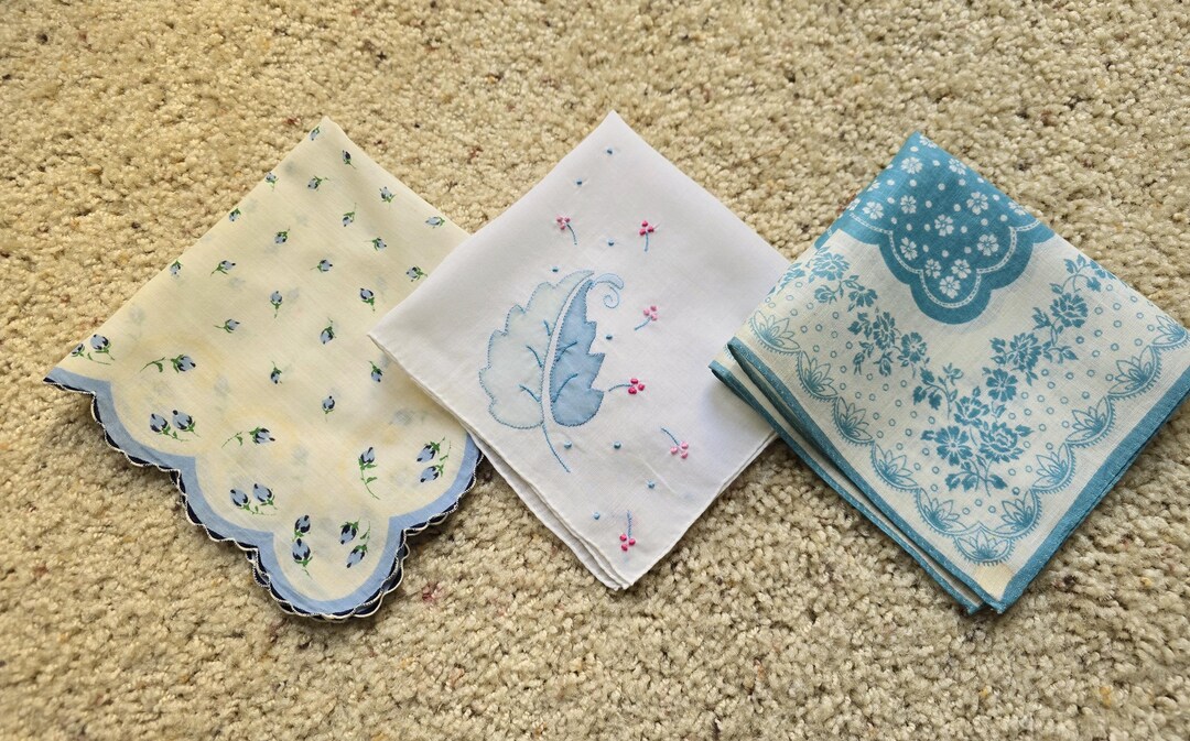 Vintage Lot of 3 Hankies Blue Flowers Floral Flowers Hankys - Etsy