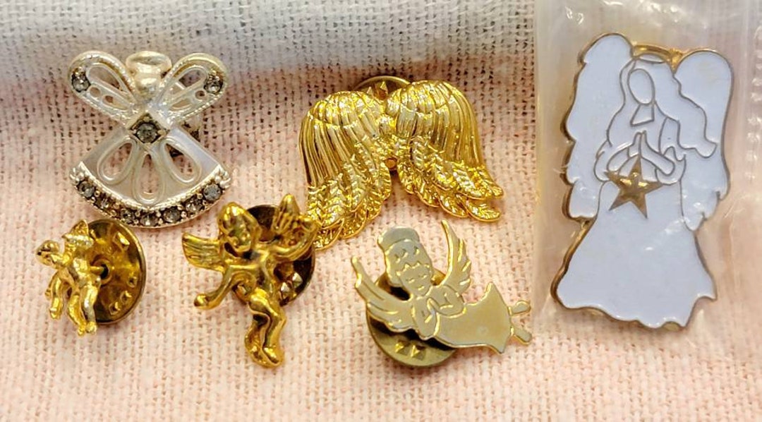 6 Vintage Guardian Angels, Lapel Hat Pins, Praying Angels, Angel Wings ...