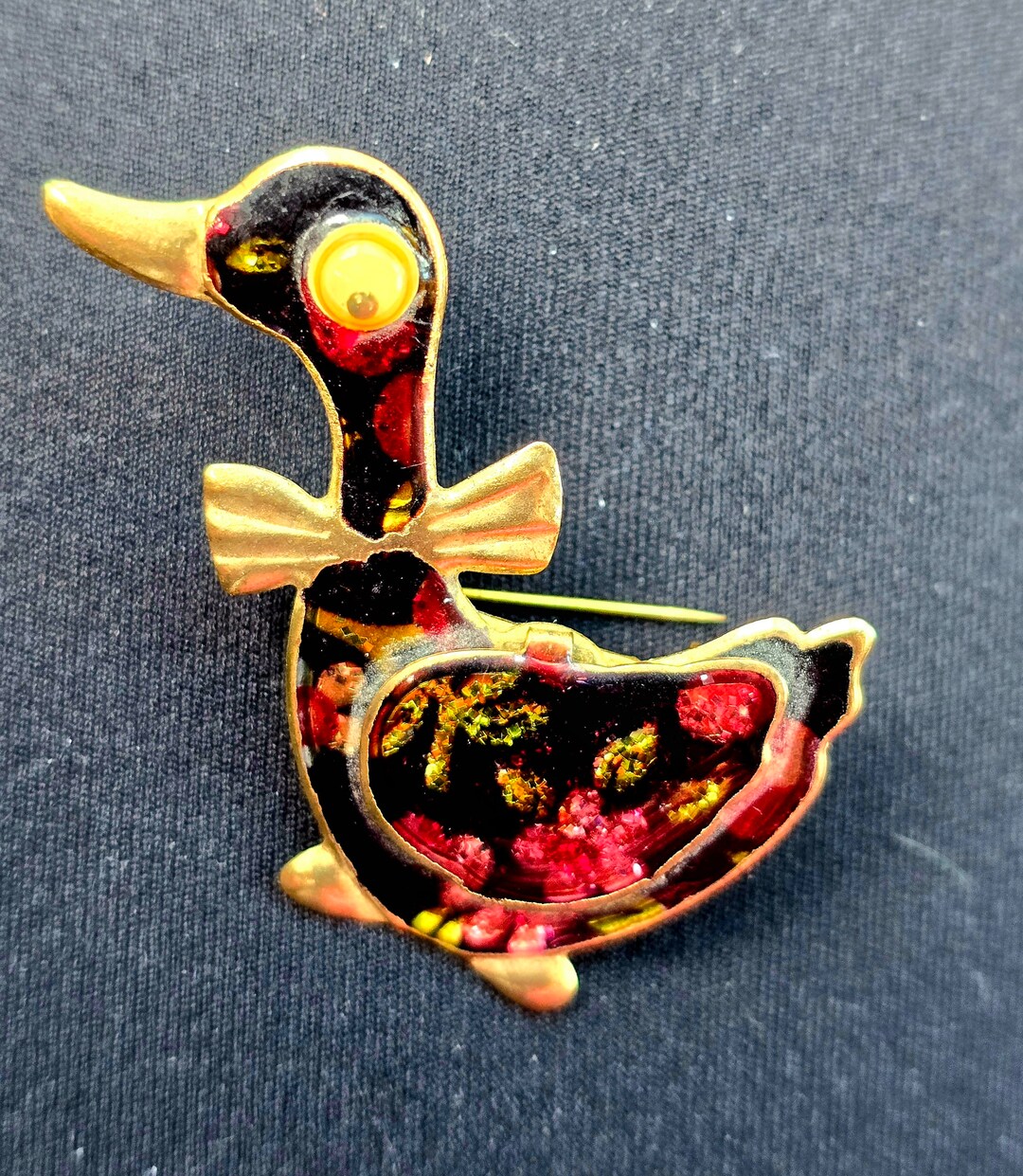 Vintage Goose Wearing a Tie Enamel Confetti Pin Brooch With Googly Eye ...