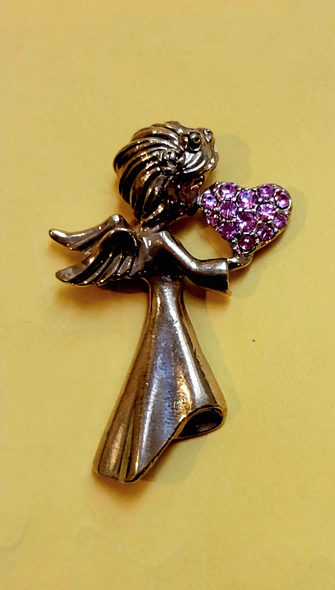 Avon Nina Ricci Signed Gold Angel Lapel Tac Pin Pink Pave Rhinestone ...