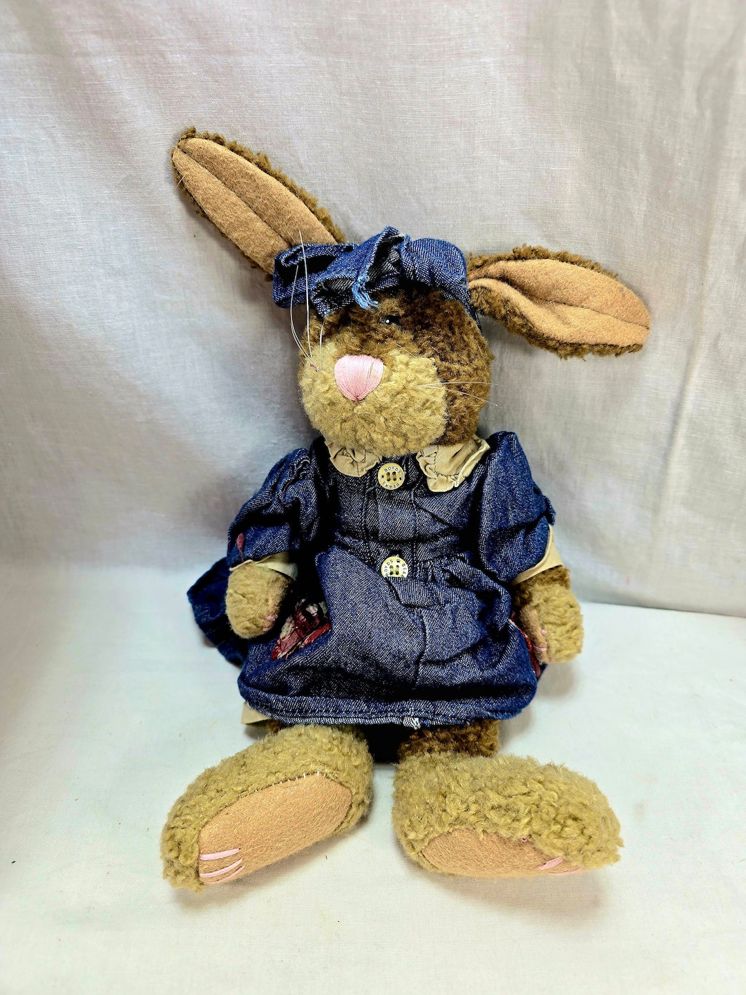 LUCILLE Bunny Rabbit Denim Dress and Bow Jointed Plush, Boyd Bears - Etsy