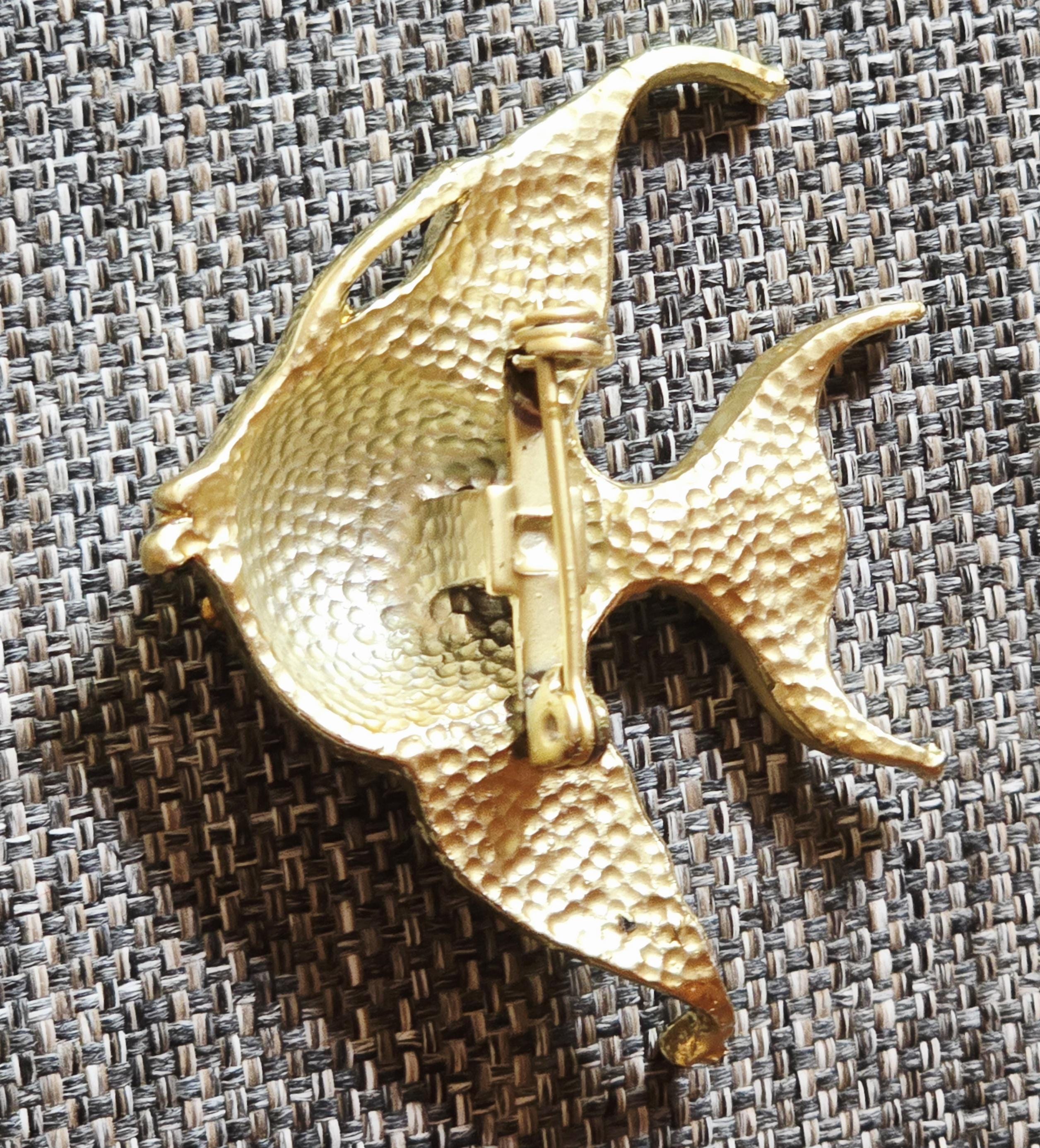 Vintage Angel Fish or Fish Pin Brooch in Gold Tone With a Blue ...