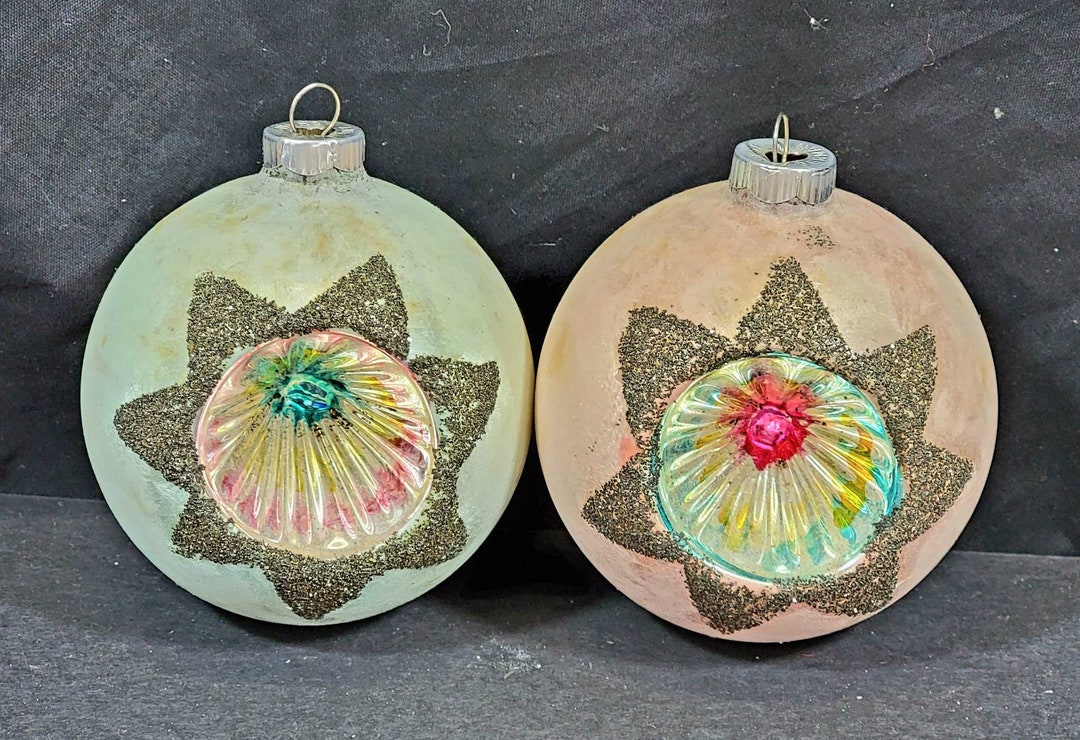 Vintage Blown Glass Indent STAR FLOWER BALL Mica Christmas Ornament ...