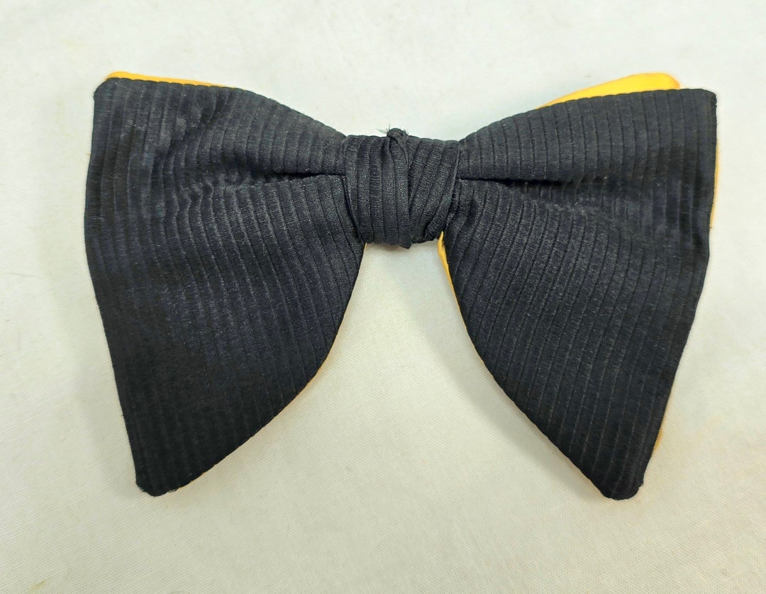 After Six Large Bow Tie, Satin Black Ribbed With Gold - Etsy
