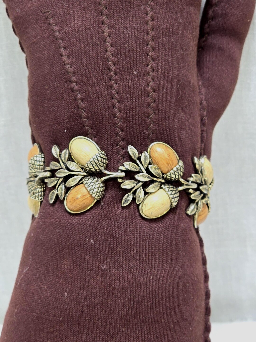 Vintage Acorn Bracelet Faux Wood Design in Earth Tones, Nature Inspired ...