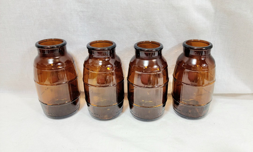 Set of Four Beer Barrel Small Keg Glass Containers, Wide Mouth Bottles ...