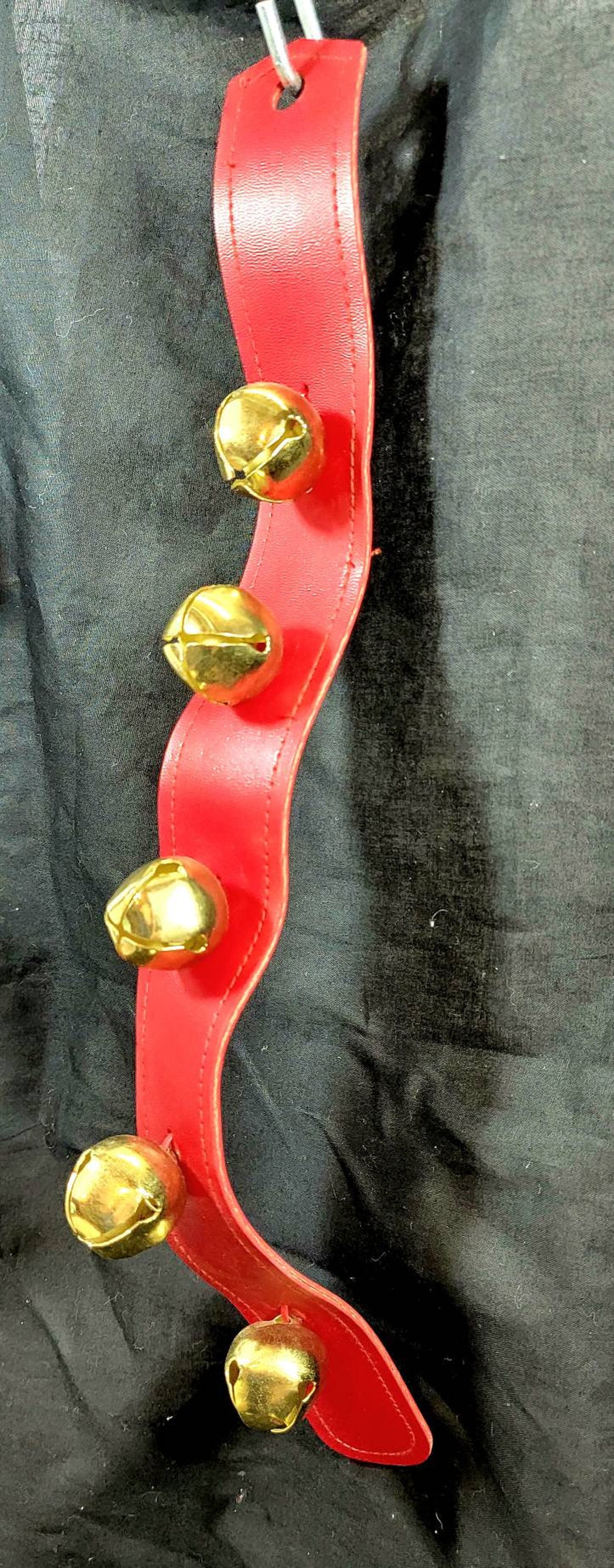 Vintage Red Faux Leather Strap Christmas Sleigh Bells 5 Jingle Bells ...