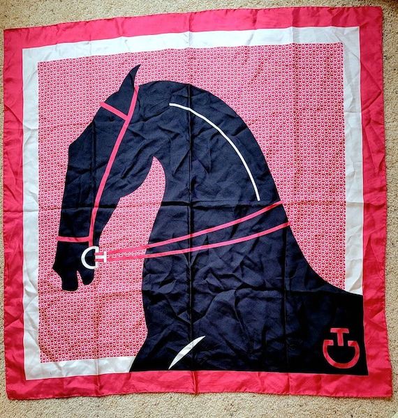 CT Horse Silk Scarf, Women's Equestrian Light Red Bla… - Gem