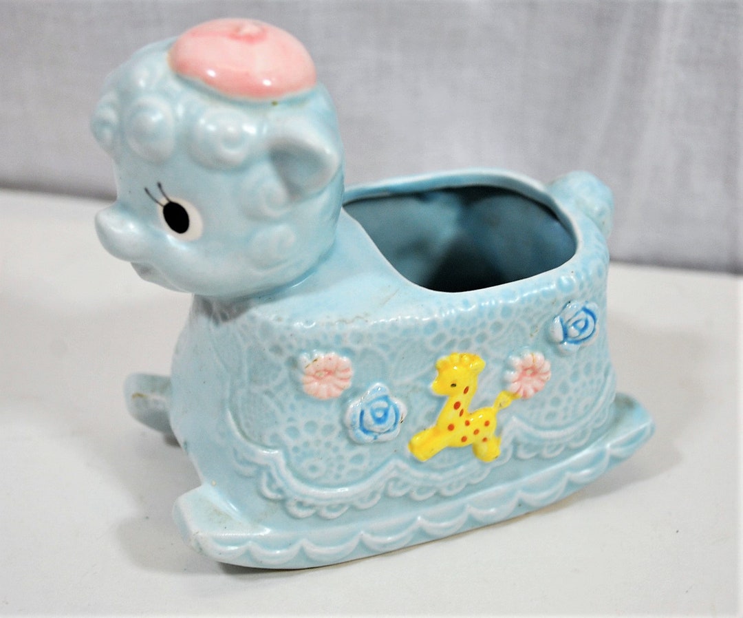 Napco Baby Lamb Planter, Blue Napcoware Rocking Ceramic - Etsy
