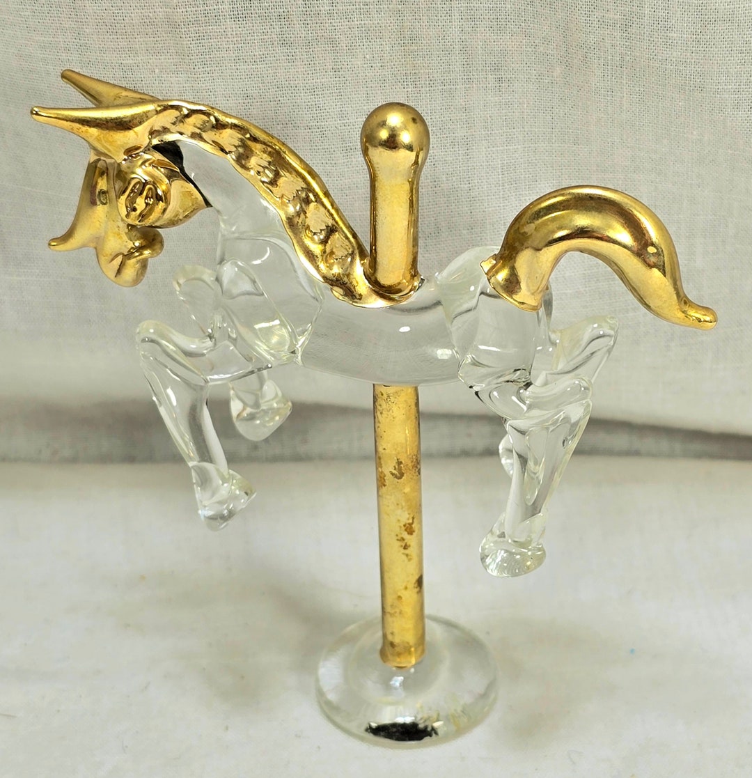 Vintage Glass Carousel Horse on Pole With Gold Accents - Etsy