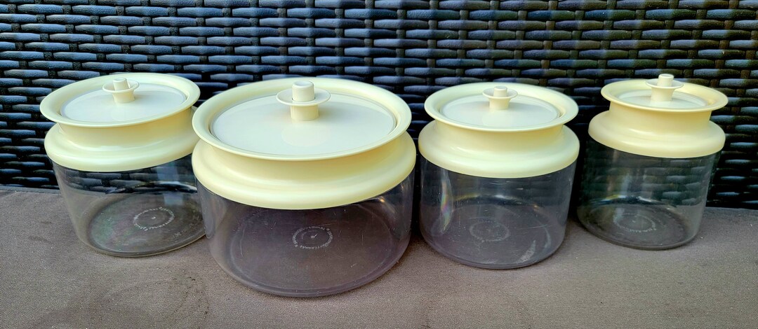 Vintage Tupperware Clear Acrylic With Beige Tops Canister Set of 4 ...