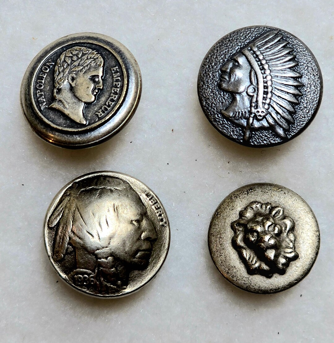 Silver Tone Portrait Buttons: Indian Head, Napoleon, Lion - Lot of 4 - Etsy