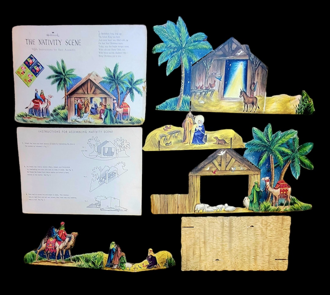 Hallmark Nativity Scene Die Cut, Easy Assembly Vintage Christmas 3-D ...
