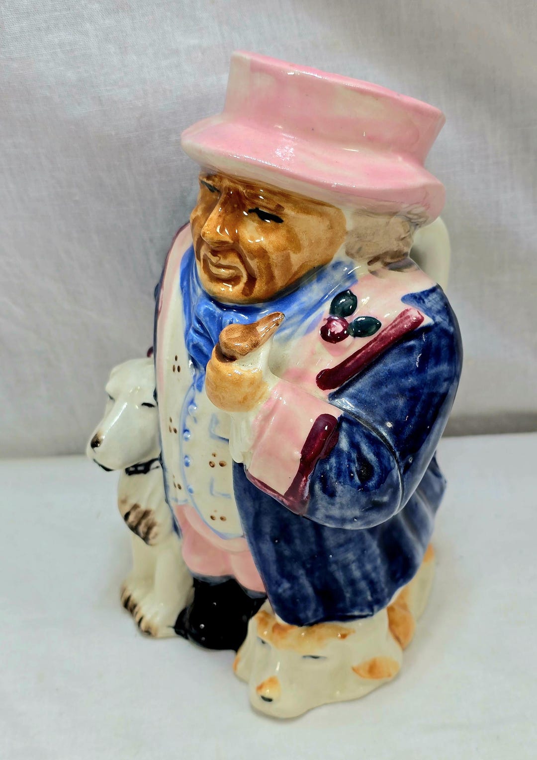Vintage Japan Toby Mug Full Figure Man With Pipe and 2 Dogs Pink & Blue ...