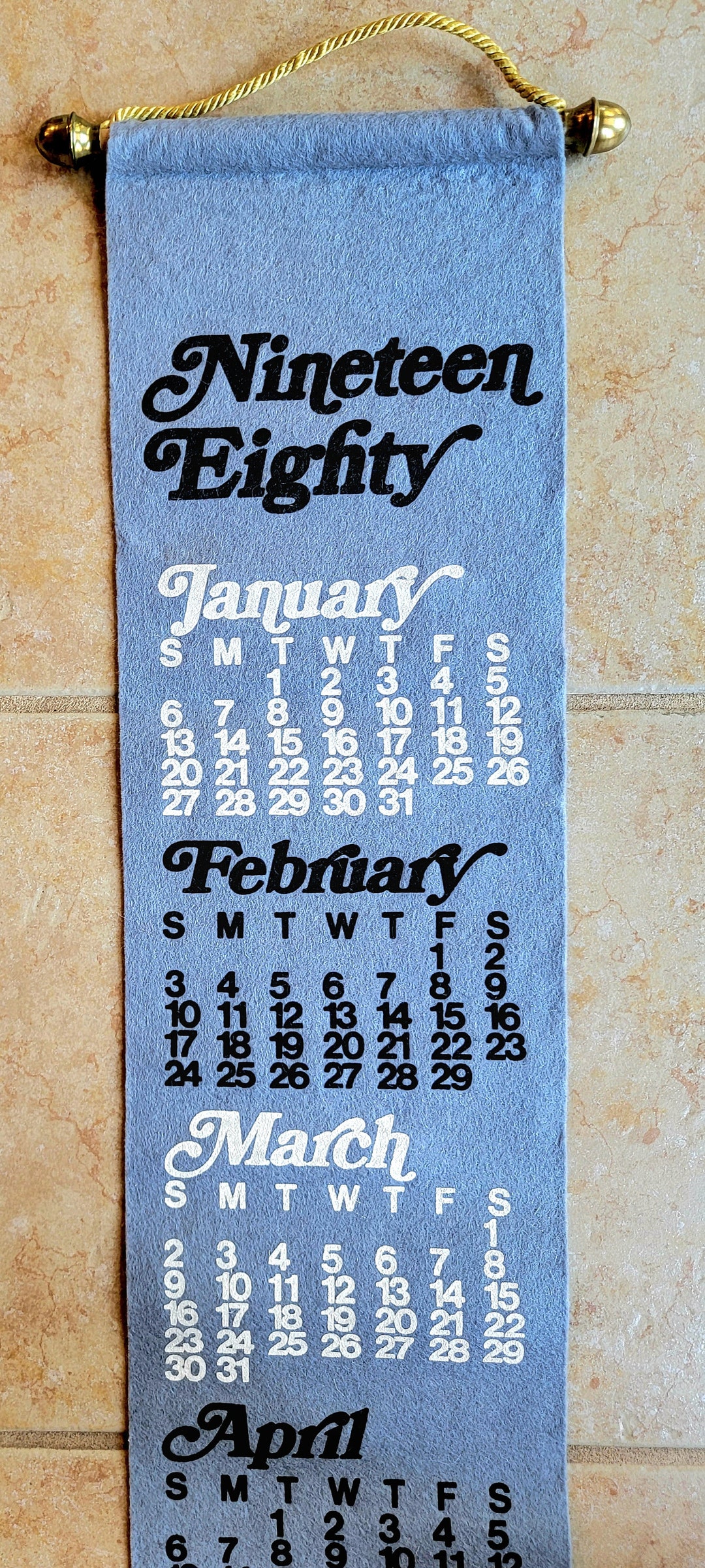 Vintage Felt Scroll Wall Calendar Now Designs San Francisco 1980 - Etsy