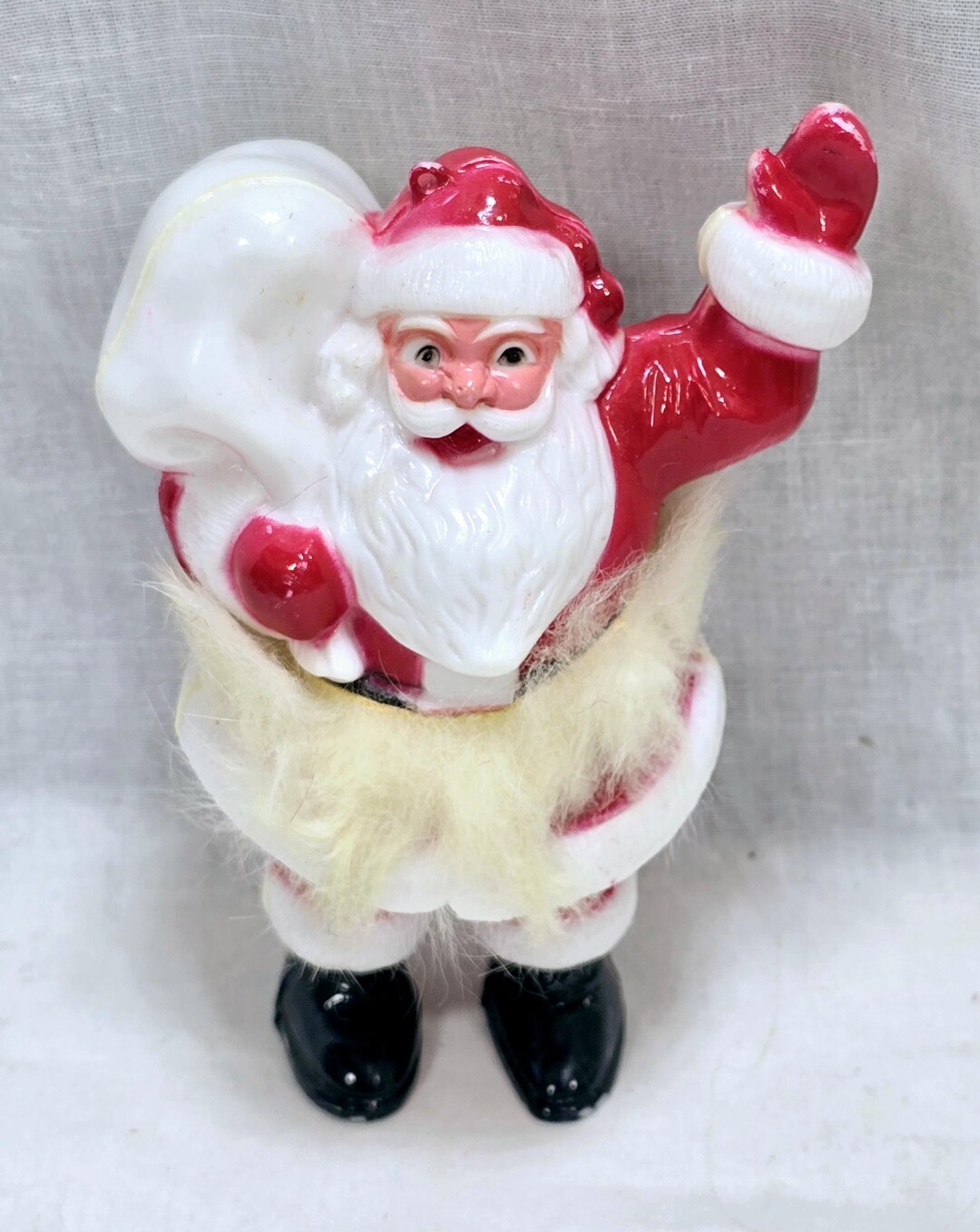 Antique Hard Plastic Christmas Santa Claus Carrying Toy Bag Fur Trim ...