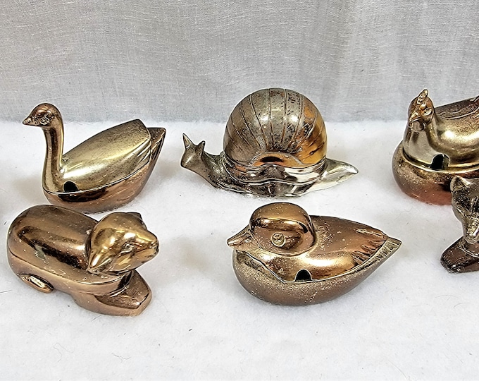 Seven Vintage Covered Salt Cellars, Made in Japan, Silver Metal Animals ...
