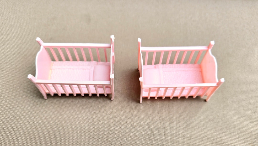 Pair of Vintage Plastic Pink Baby Cribs, Miniature Dollhouse (unbranded ...