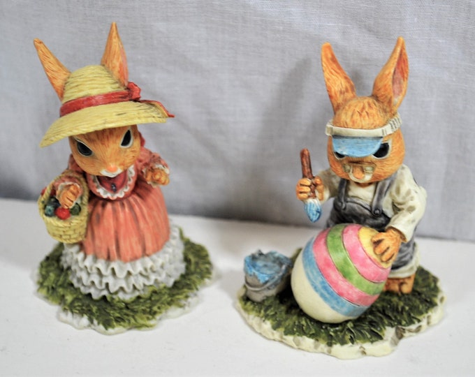 Miniature Spring BUNNY RABBITS Happy Easter Lot, 2 Resin Enesco ...