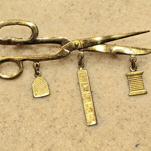 Vintage Sewing Themed Scissors Brooch With Thimble Spool and Measuring ...