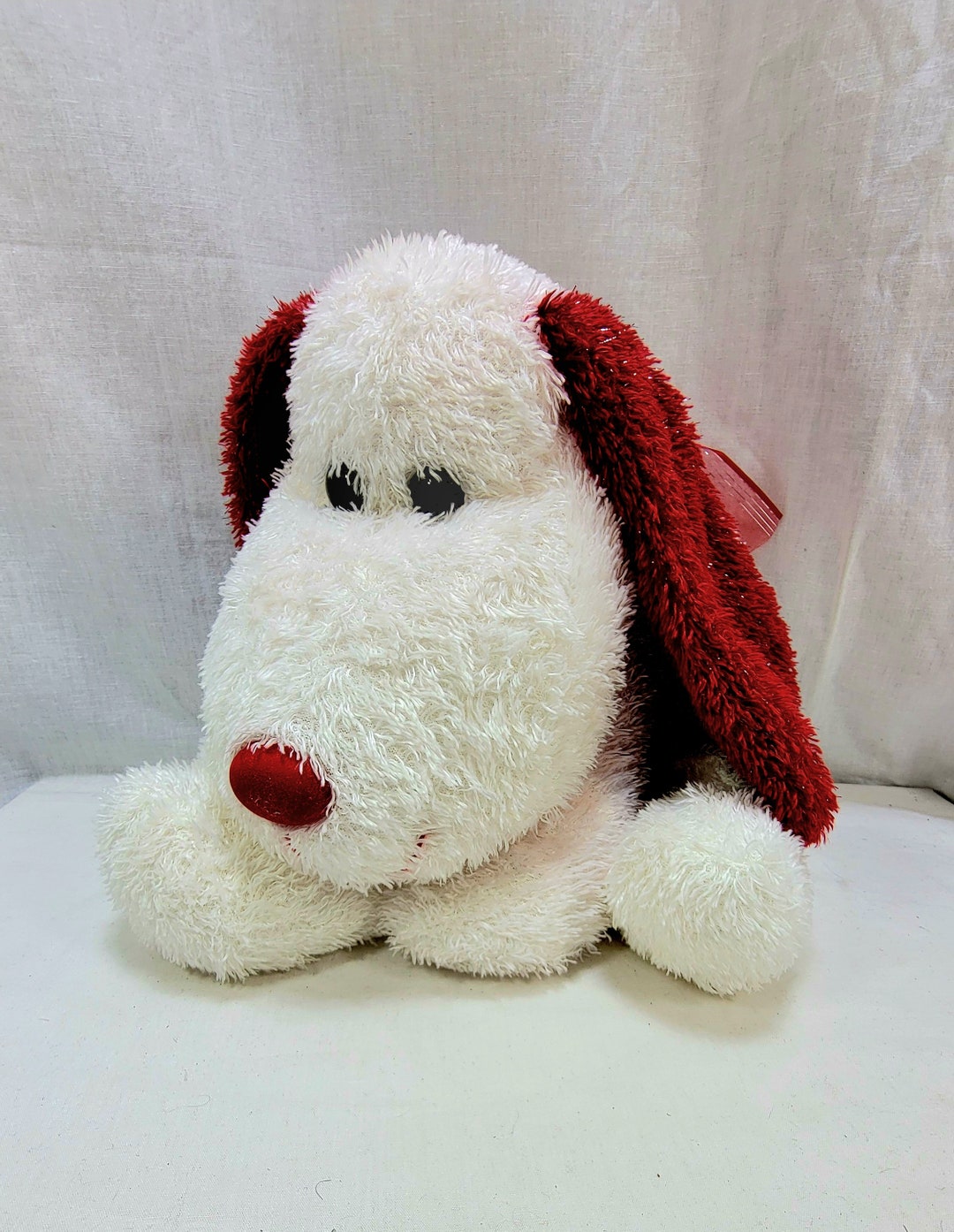 Kellytoy Plush Dog, White Super Soft With Heart and Bow, Sparkle Ears ...