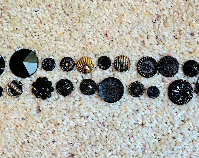 Antique Victorian Jet Black Glass Hand Carved Faceted Mourning Button ...