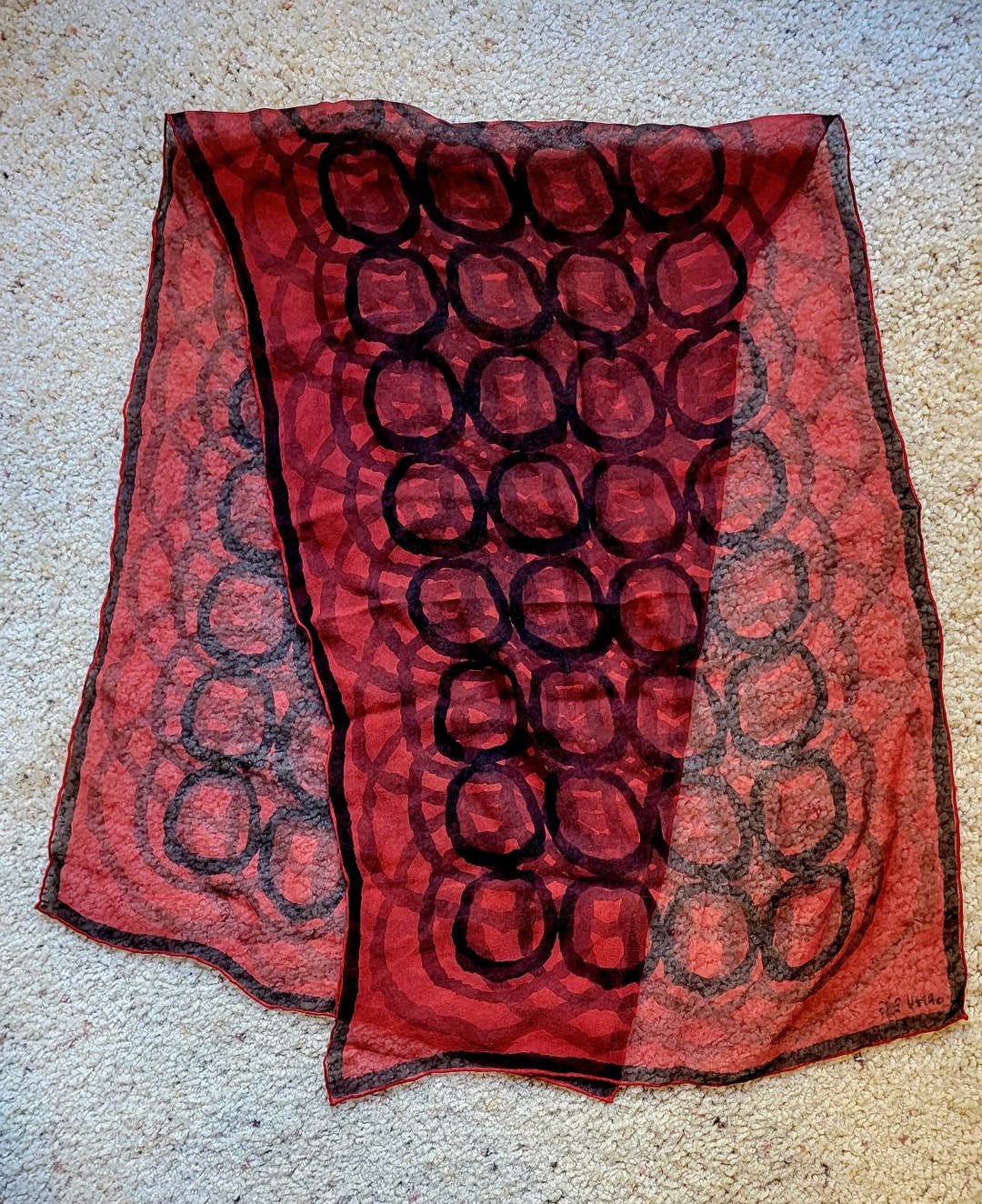 Vintage Vera Sheer Scarf Red Black Abstract Circles, Oblong - Etsy