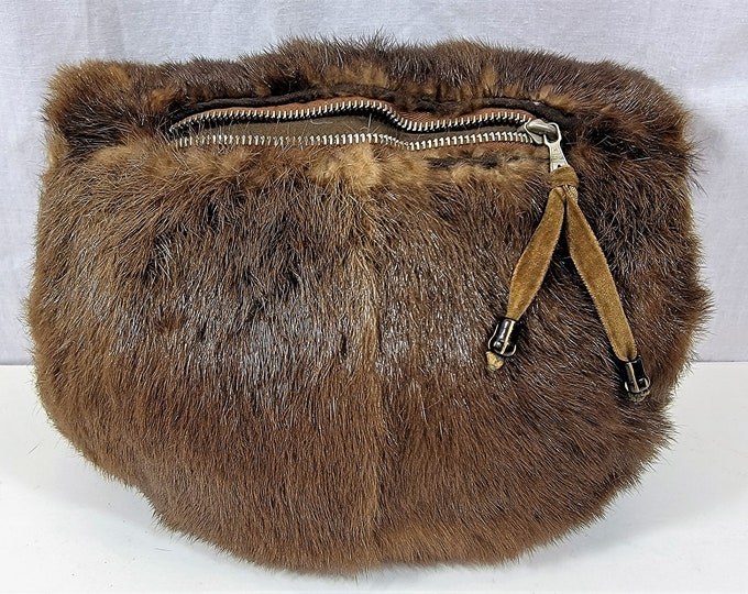 Vintage Brown Mink Fur Muff, Victorian With Taffeta Lining, Velvet Cord ...