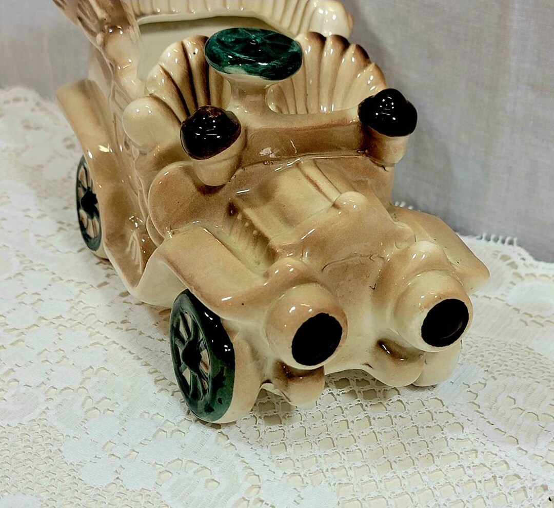 Vintage Relpo Car Planter, #6155 Ceramic Brown and Beige With Green - Etsy